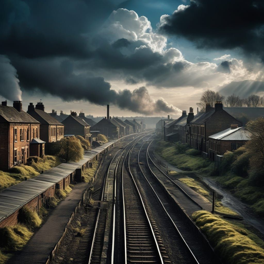 Ashington Pit Village Landscape in Golden Hour - AI Art