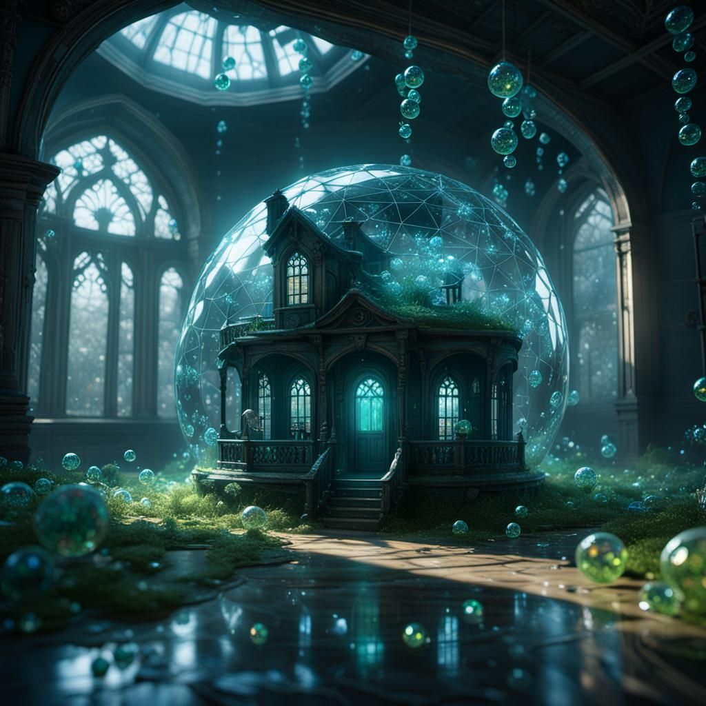 life under dome blue reflective crystal ghost flying through saran rap ...