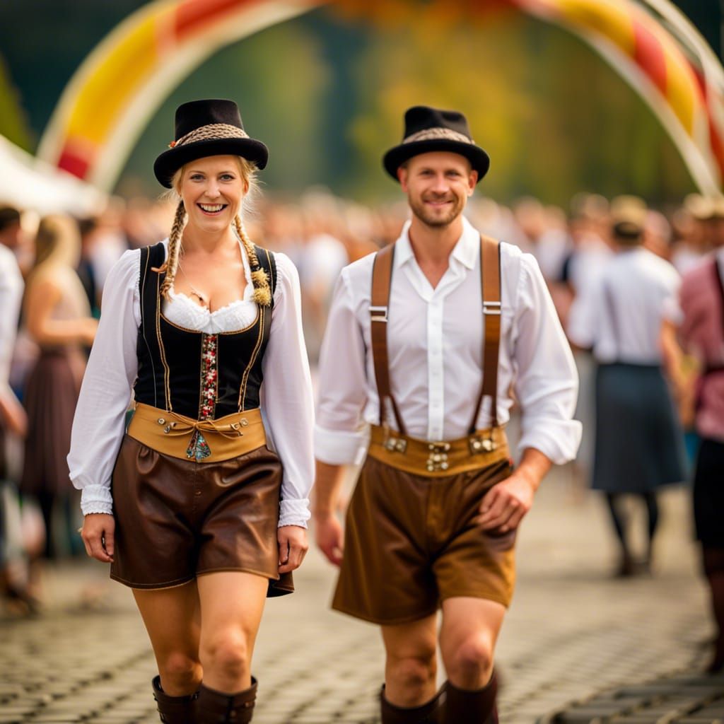 Oktoberfest in Belgium, Women in festival dirndls, Kellner, Kellnerin ...
