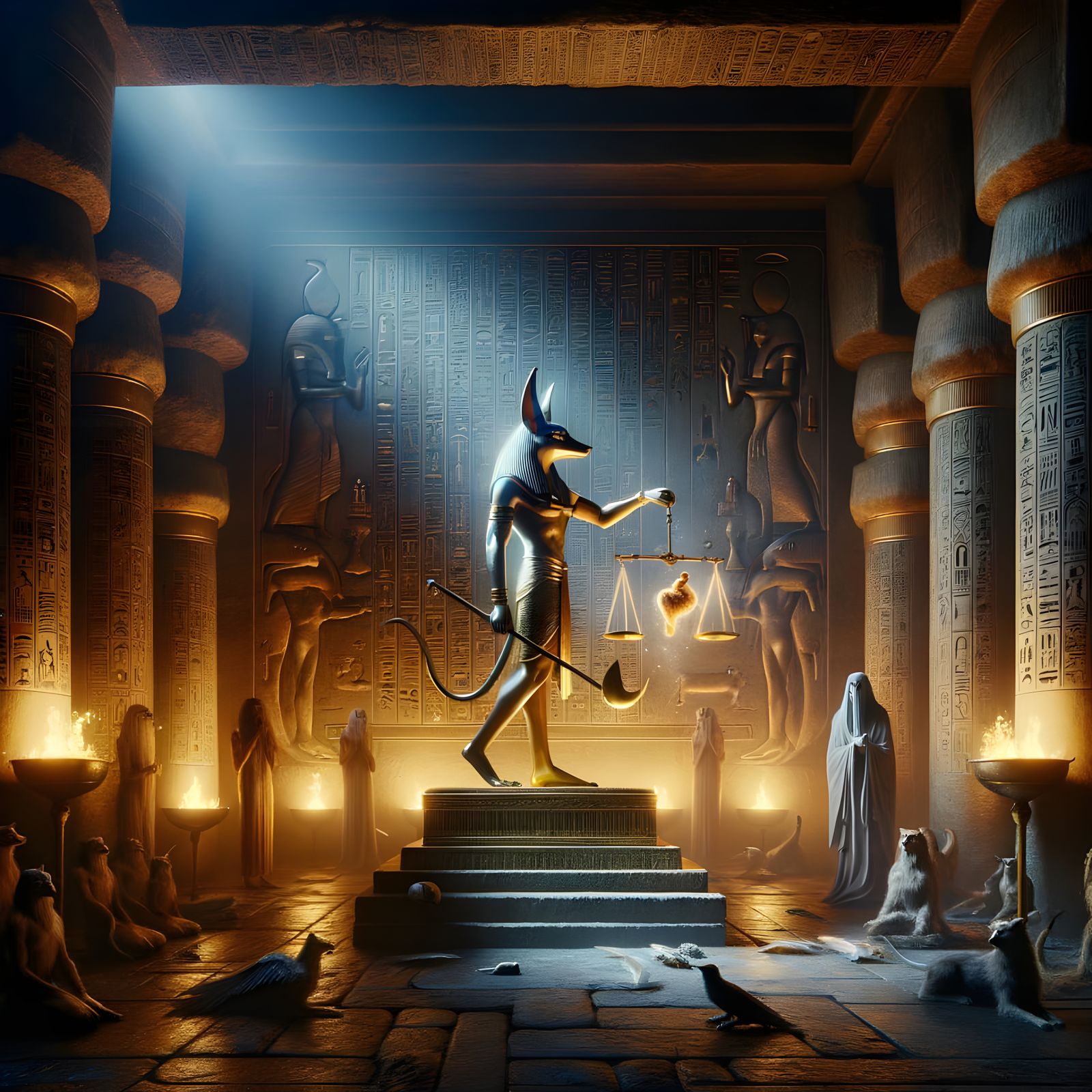 Anubis and his scale - Ancient Egyptian God Anubis Weighs Hu...