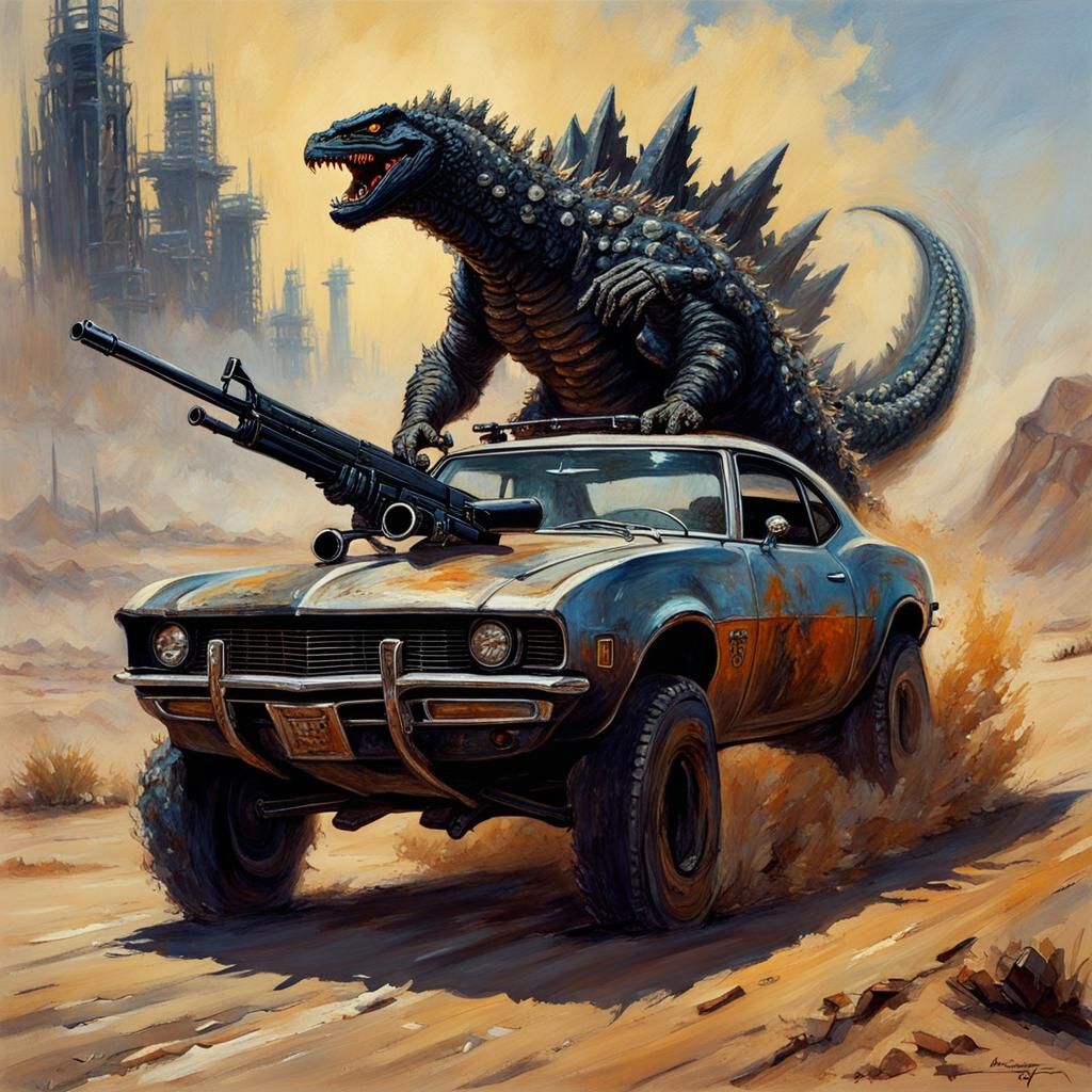 Godzilla the Road Warrior - AI Generated Artwork - NightCafe Creator