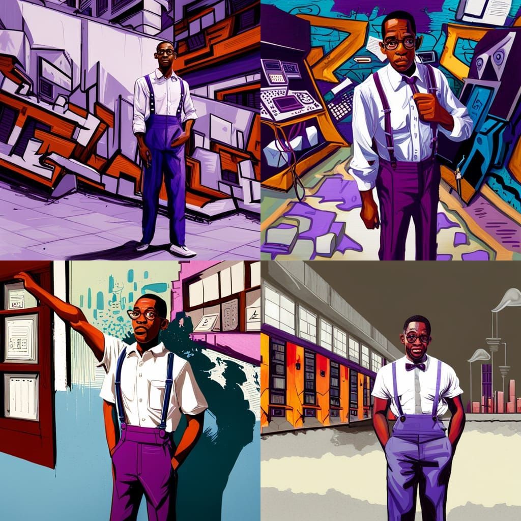 1995 Steve Urkel, white shirt, purple suspenders, lavender pants ...