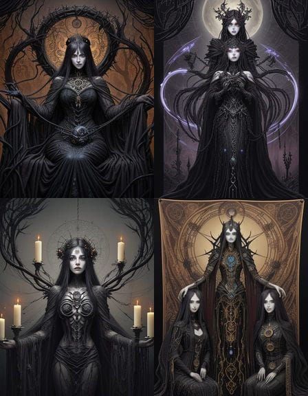 Three-Headed Oracle Haunts in Dark Art Nouveau - AI Art