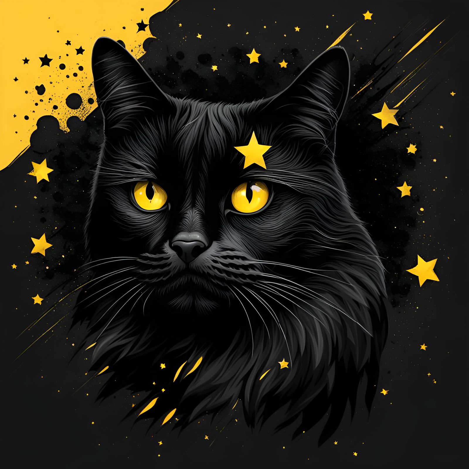 Black Gold Star Cat. - AI Generated Artwork - NightCafe Creator