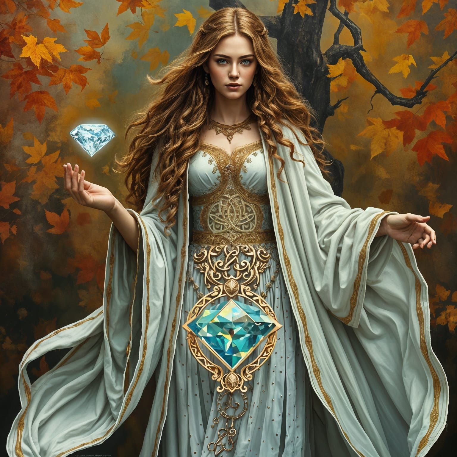 Portrait, Full length, Double exposure, Goddes Celtic, Diamond, Cross ...