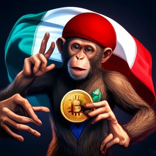 a monkey with bitcoin in hand and an hat wih iran flag color - AI ...
