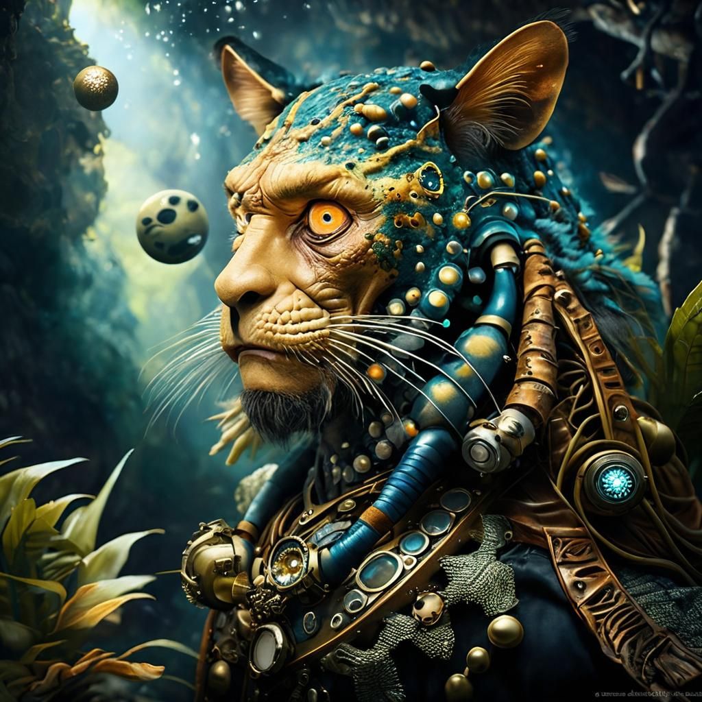 Neanderthal Catman with neurotechnological device - AI Generated ...