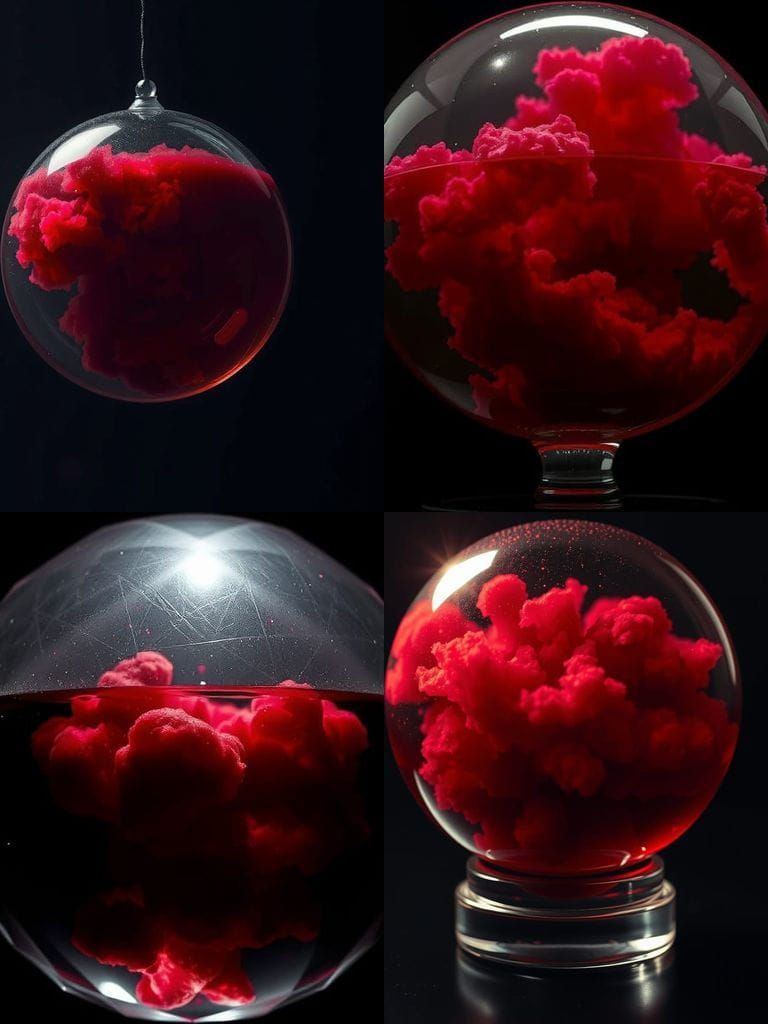 A clear crystal ball with dark red liquid