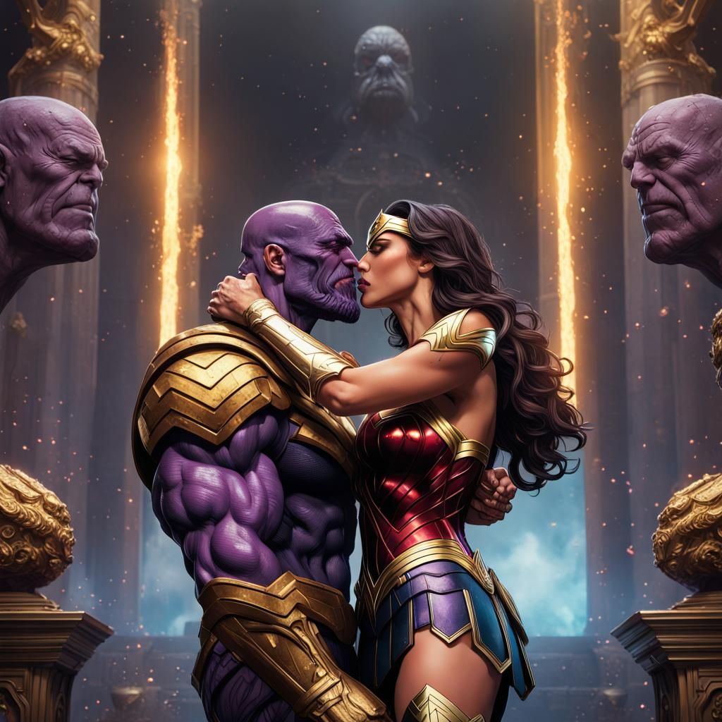 Wonder woman kissing thanos - AI Generated Artwork - NightCafe Creator