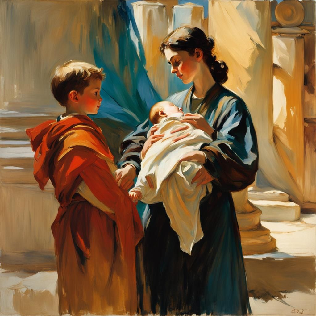Style of John Singer Sargent, Hannah handing over the boy Samuel to Eli at Bethel - AI Generated ...