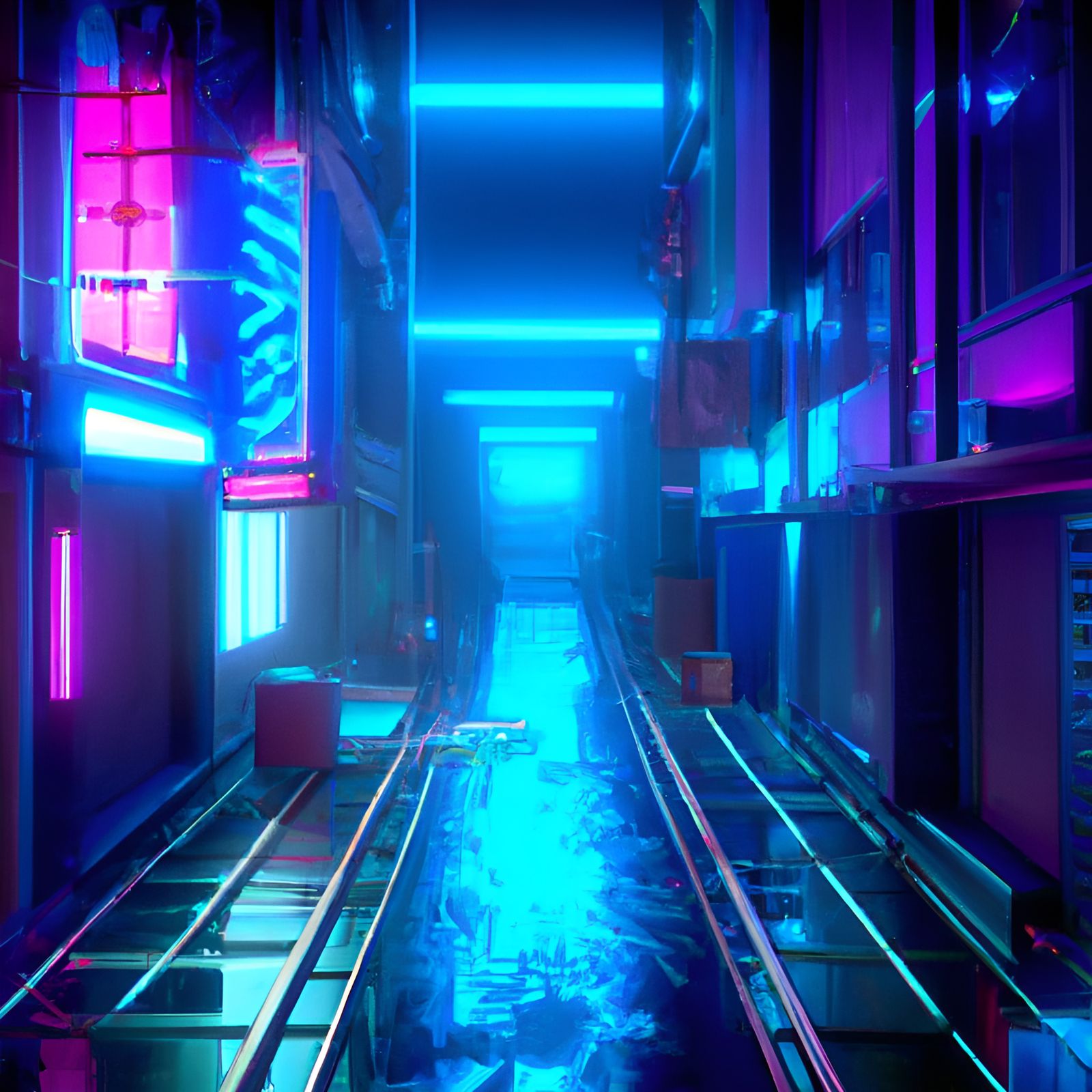 Neon lit alleyway at night, cyberpunk retrofuturism futuristic ...
