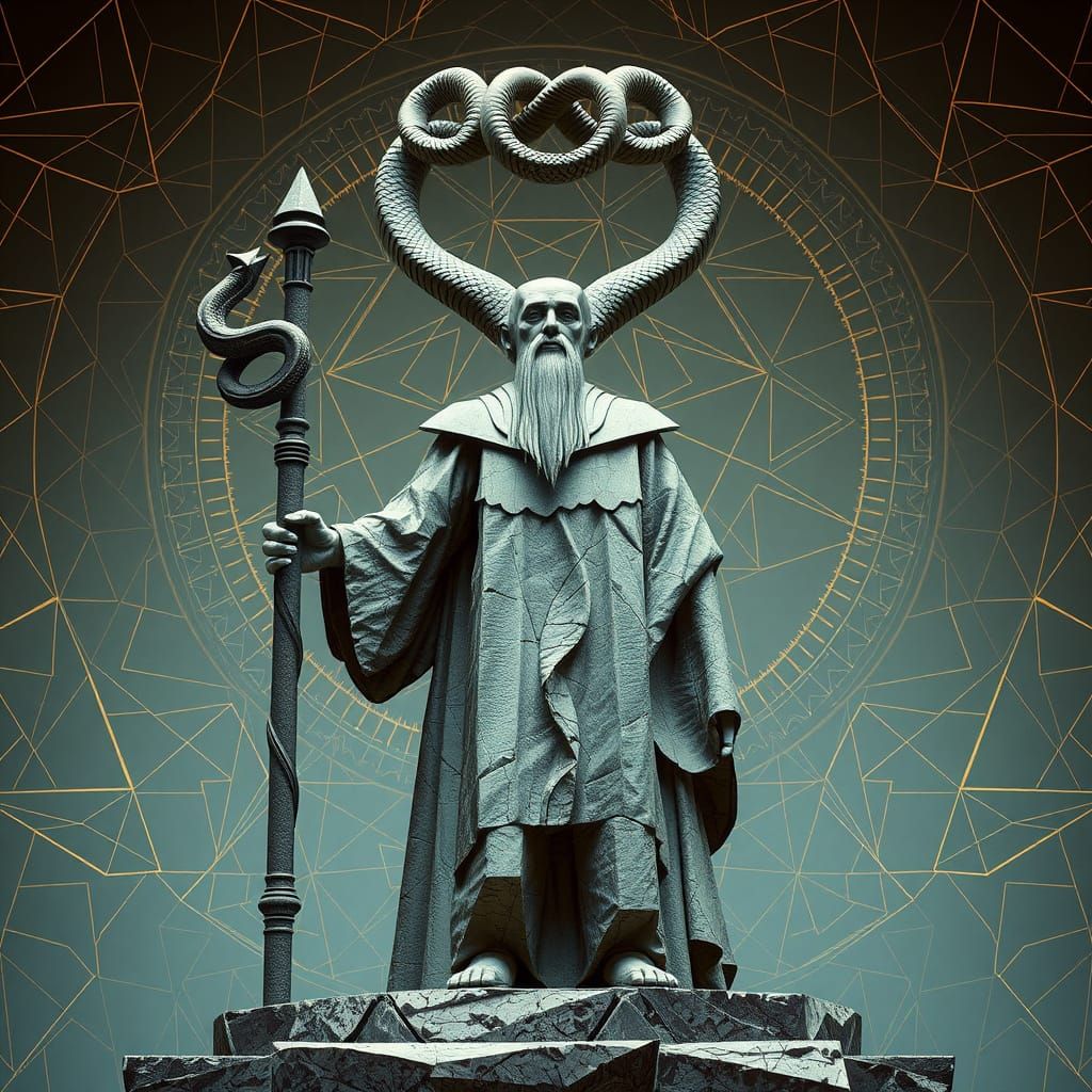 The Magus - Majestic Stone Thoth Tarot Magus in Brutalist Cu...