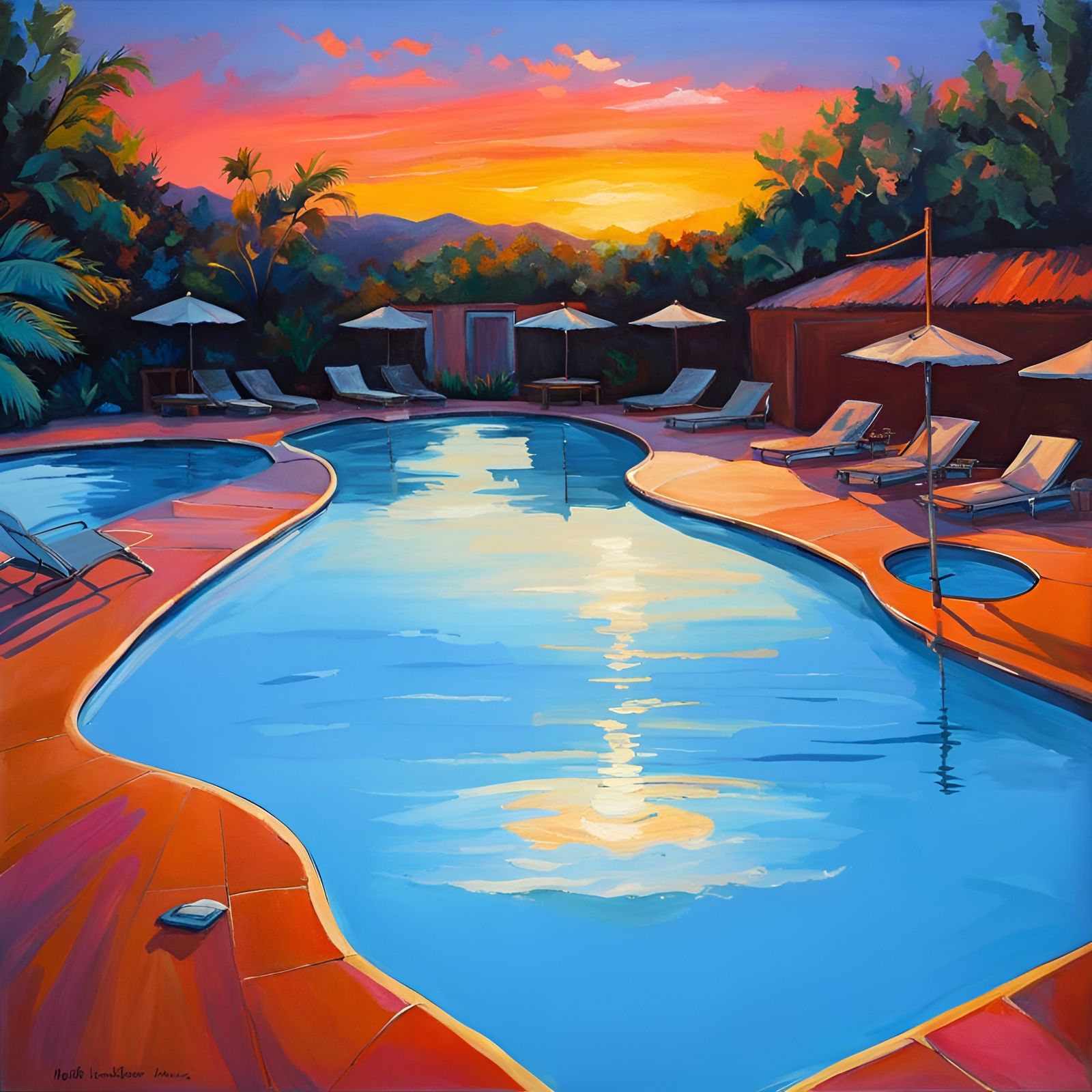 Sunset Pool - AI Generated Artwork - NightCafe Creator