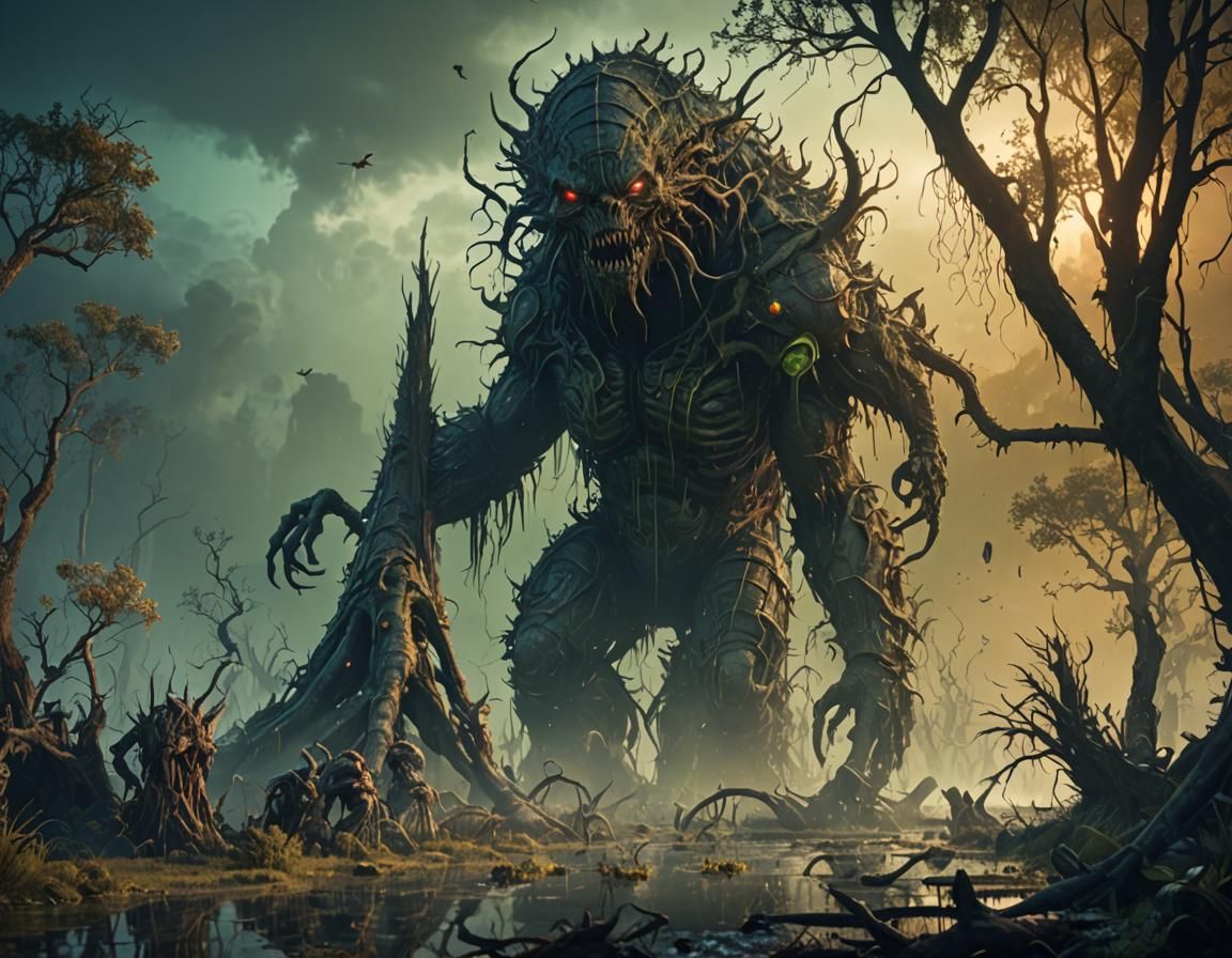 Apocalyptic nightmare with swamp creatures - AI Generated Artwork ...
