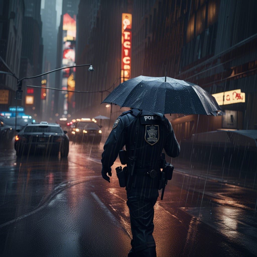 Policeman in the rain - AI Generated Artwork - NightCafe Creator