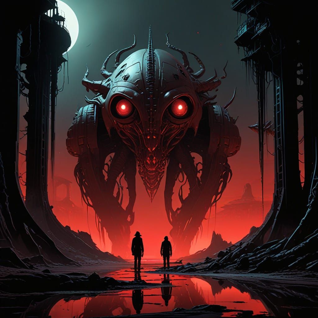 A twisted, biomechanical alien monstrosity emerges from the abyssal ...