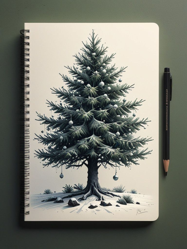 Fir tree drawing with graphite pencil
