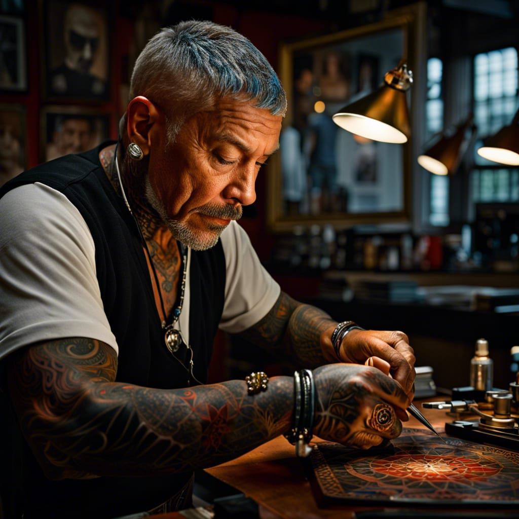 Tattoo Artist at work, intricate details, HDR, beautifully shot ...