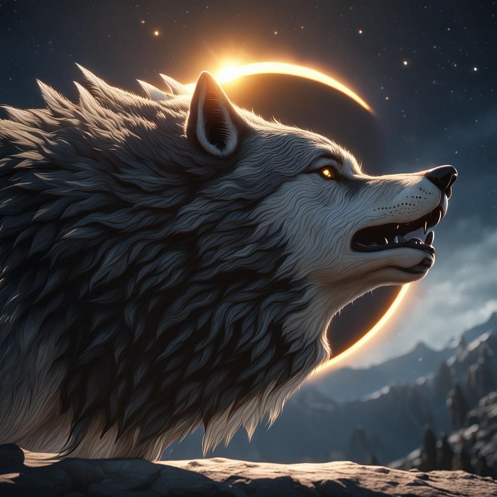 wolf howling at a solar eclipse : r/nightcafe