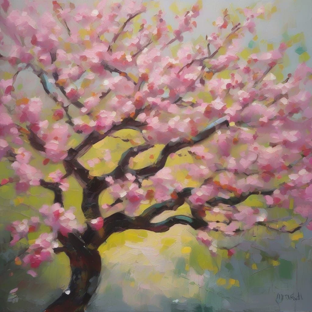 Expressionist Cherry Trees with Neon Accents - AI Art