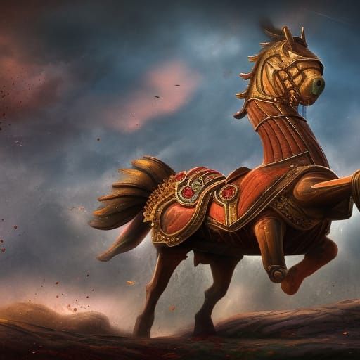 THE TROJAN HORSE IN THE STYLE OF OPAQUE WATERCOLOR - AI Generated ...