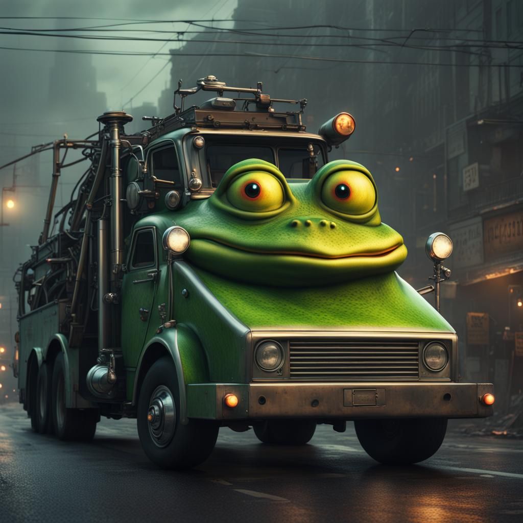A tow truck designed to look like a frog. - AI Generated Artwork ...