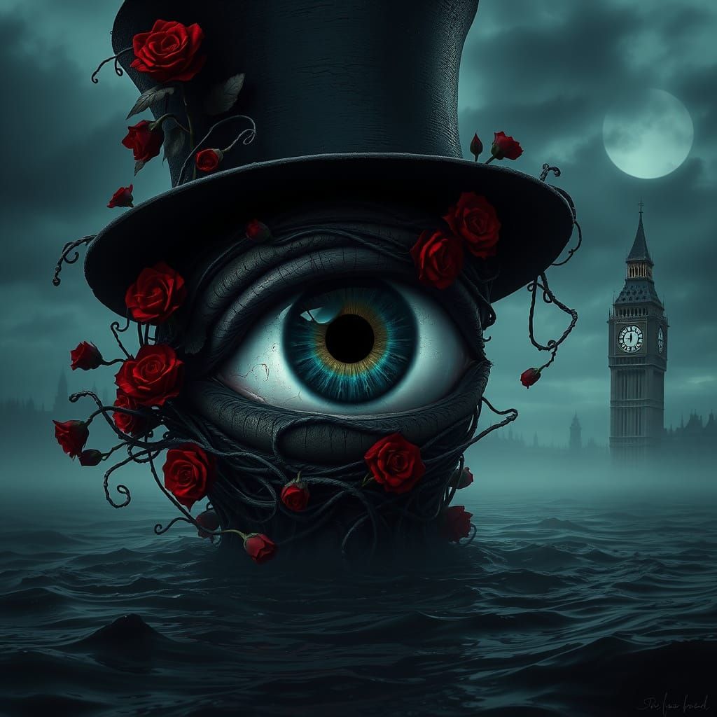 Colossal Dreamlike Eye Rises from Dark Waters in G... - AI Art