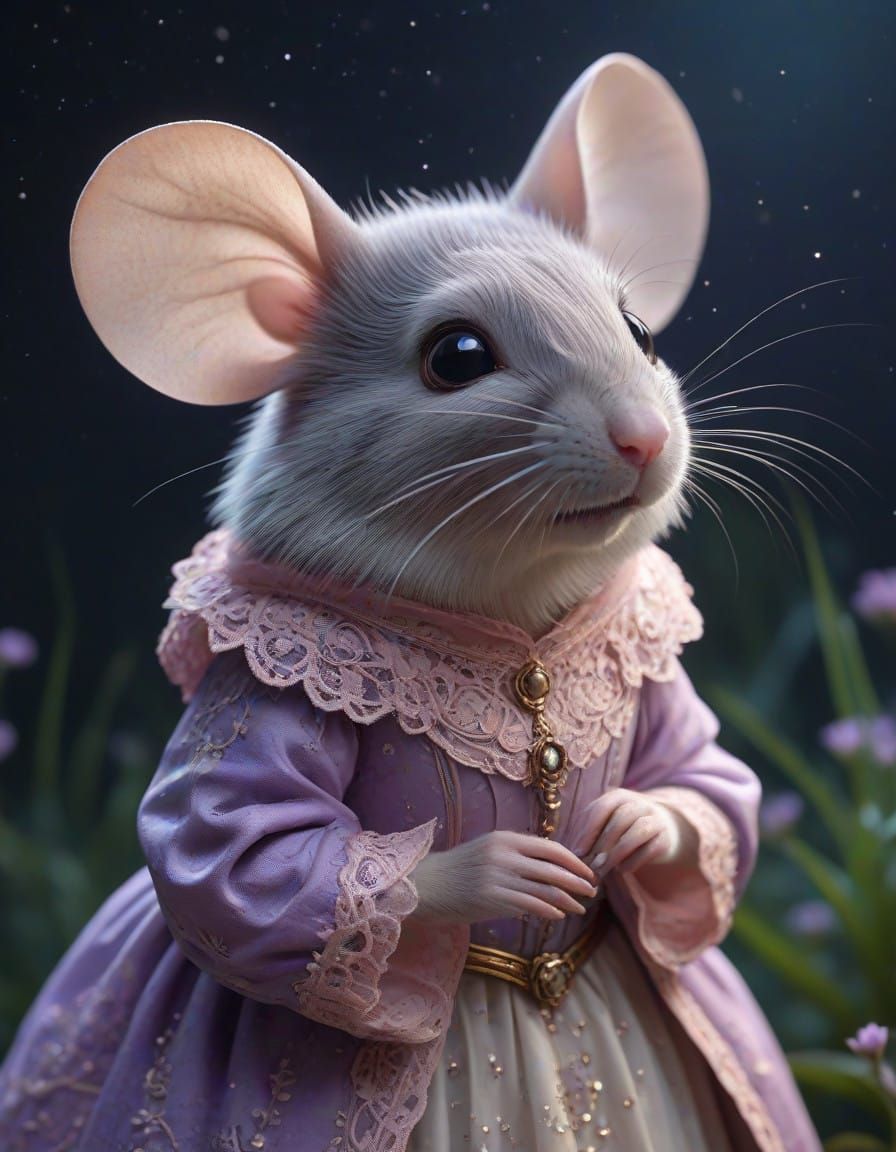 Elegant Medieval Mouse Enchantress in Lace Ballgow... - AI Art