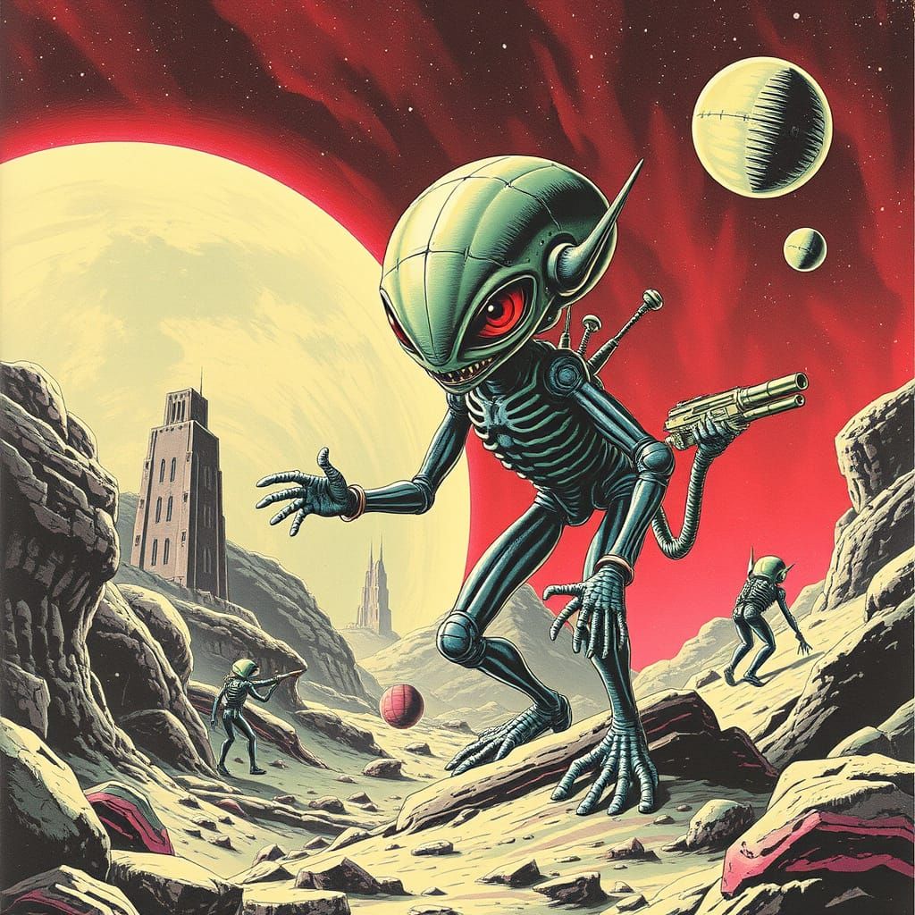retroweird scifi alien cosmic warfare - AI Art