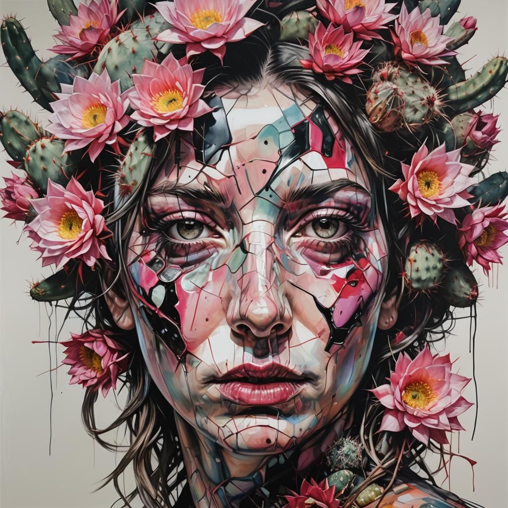 Portrait of a pink Cactus Person by Sandra Chevrier and Jenny Saville ...
