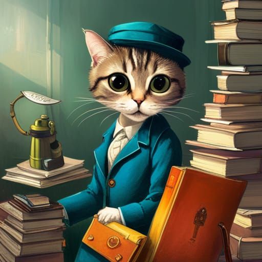 Adorable Cat Librarian - AI Generated Artwork - NightCafe Creator