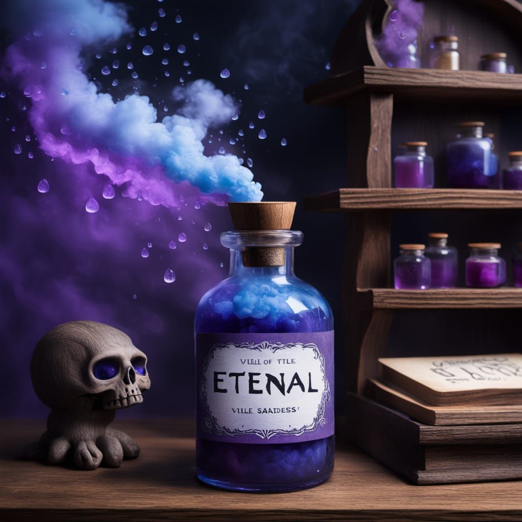 Mysterious Vial of Eternal Sadness in a Dark Oak S... - AI Art