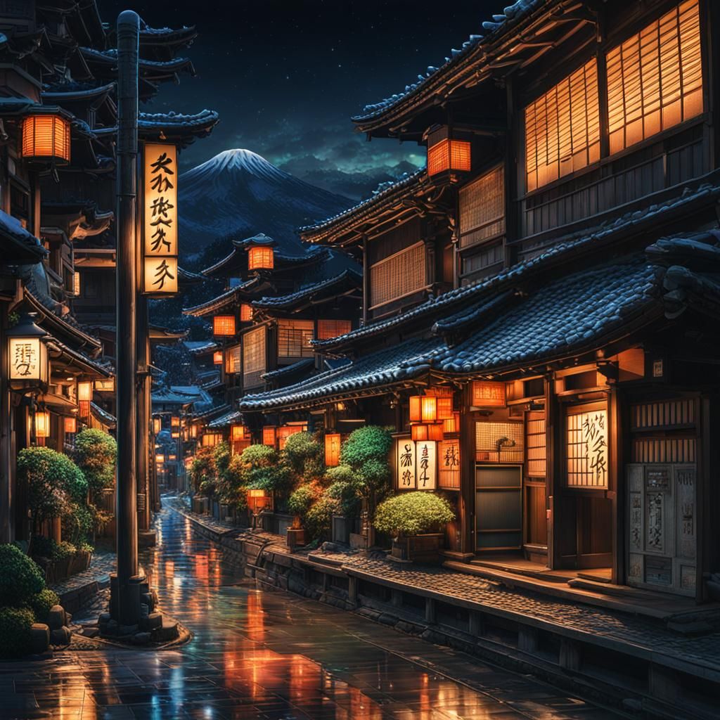 Japanese night scene - AI Generated Artwork - NightCafe Creator