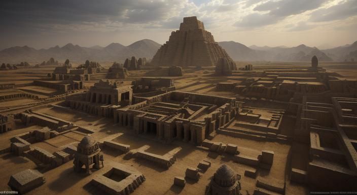 ancient mesopotamian village, spartans crowd an ancient temple, dramatic lighting, cgsociety ...