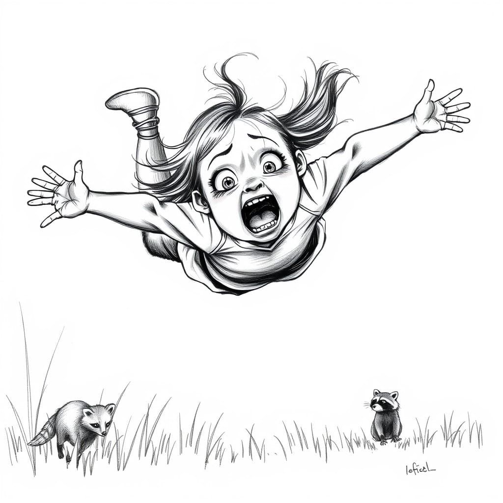 Girl in Mid-Fall with Exaggerated Posture and Expr... - AI Art