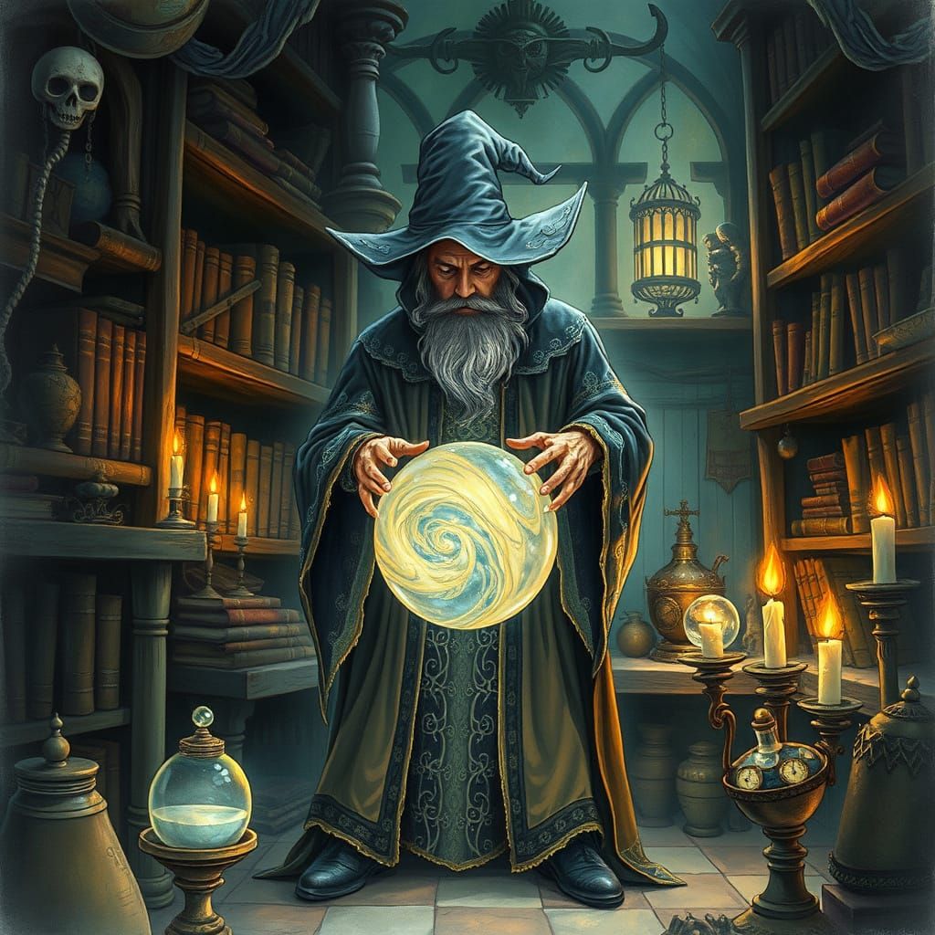 Enchanted Wizard in Mystical Laboratory - AI Art