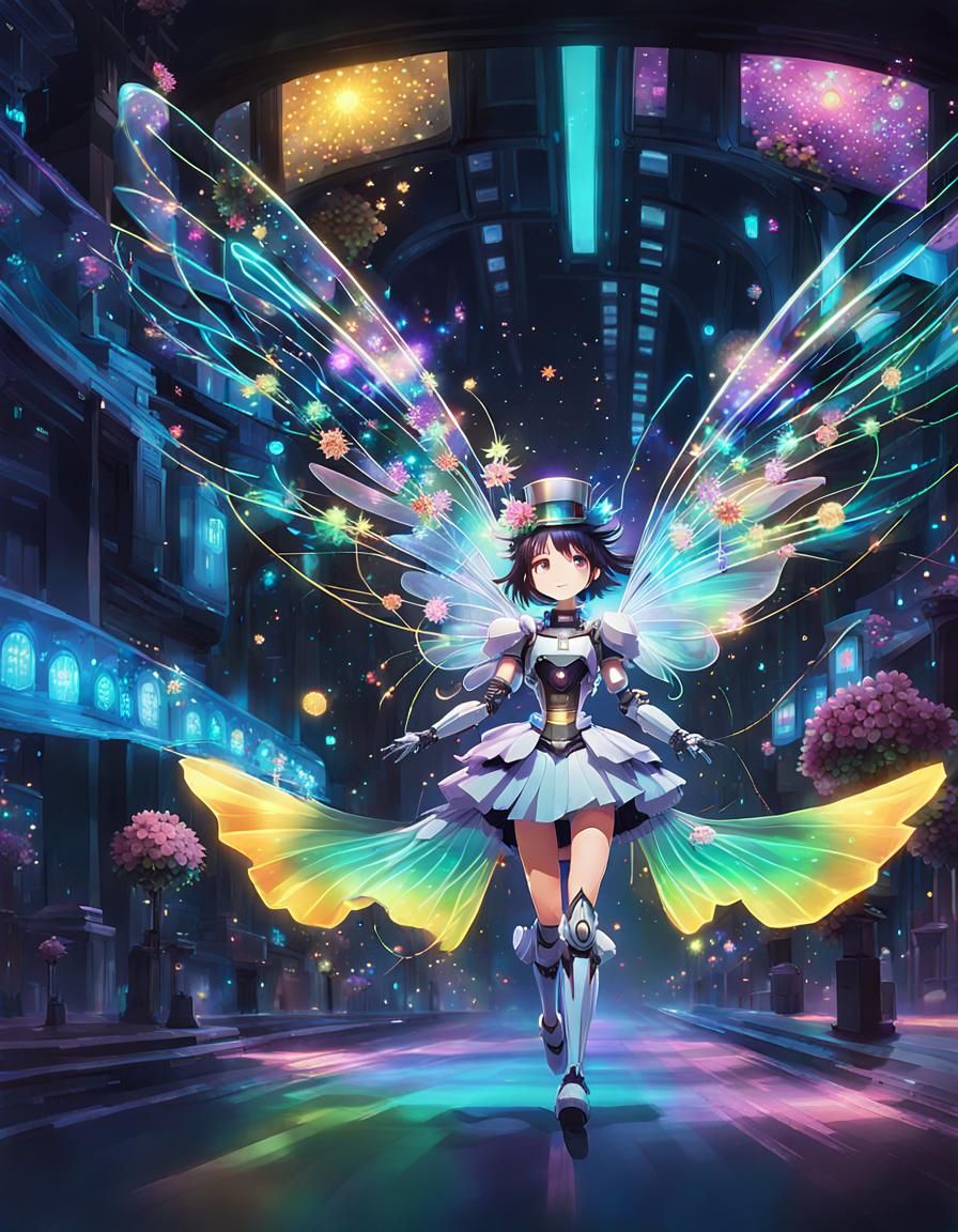 (hyper detailed epic artwork of a cute robot girl with glass fairy ...