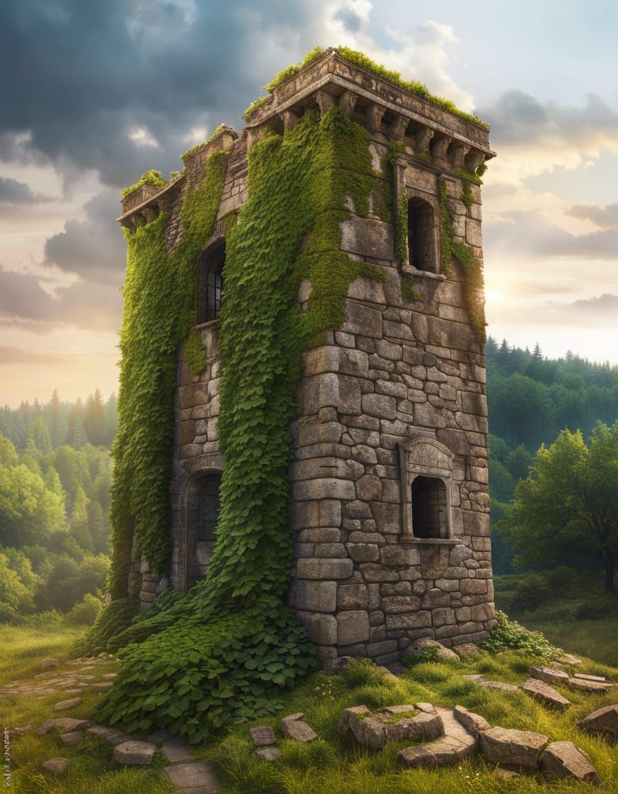 decrepit medieval defence tower, rectangular - AI Generated Artwork ...