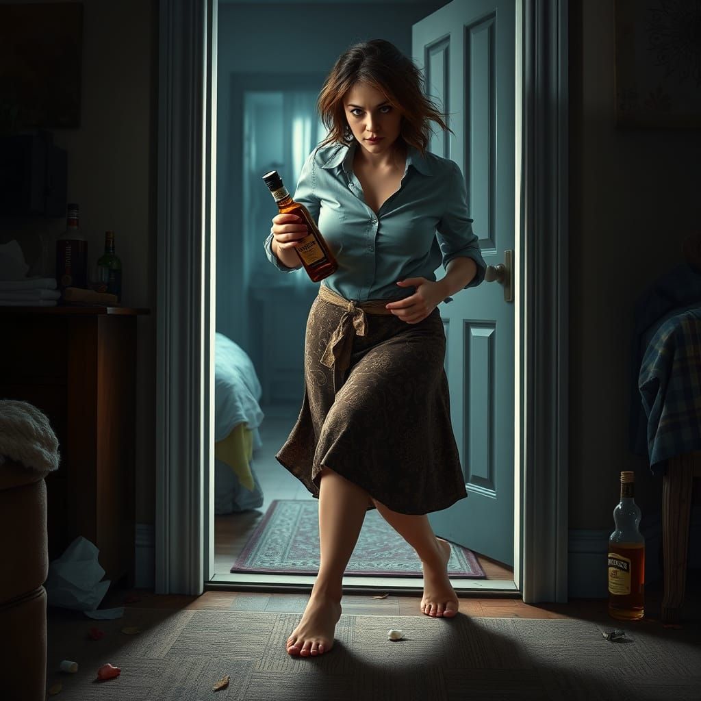 Drunk Woman on Valentine's Day in a Dimly Lit Apar... - AI Art