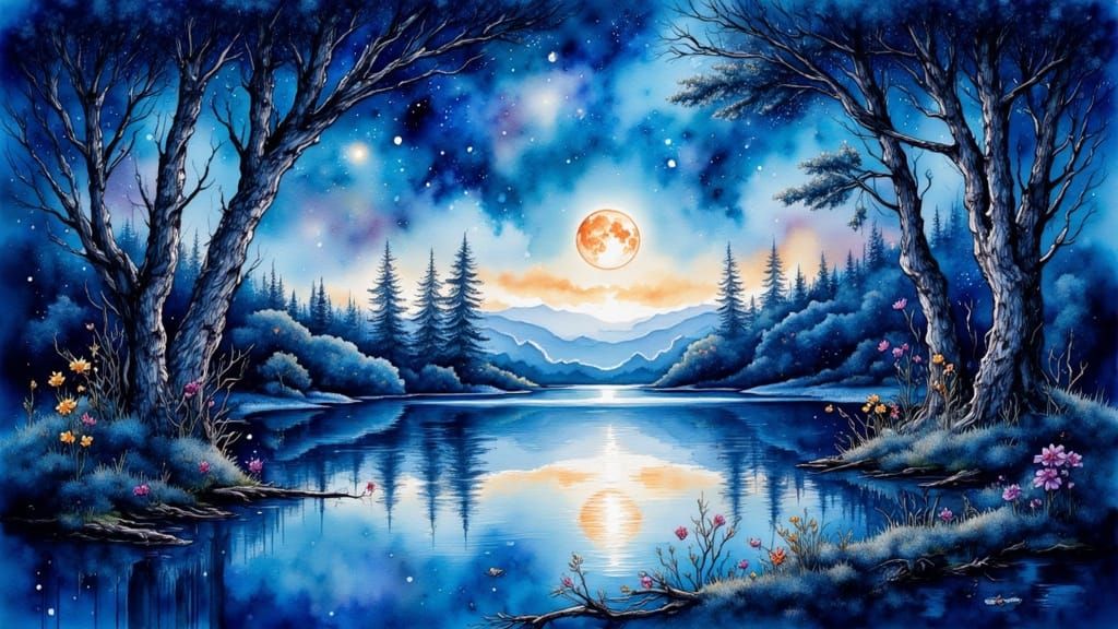 Luminous Lake Refuses to be Outshone by Celestial ... - AI Art