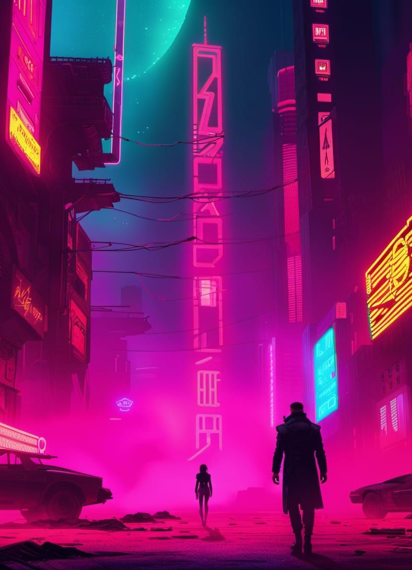 Desolate wasteland cyberpunk neonlights - AI Generated Artwork ...