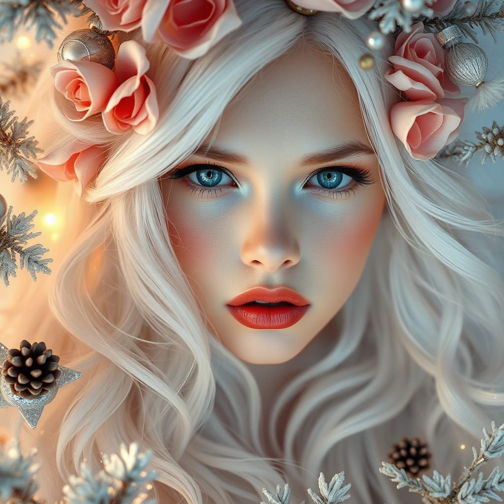 A mystical, ethereal female portrait with porcelain-like skin and ...