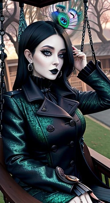 Gothic Hostess in Peach Patio Paradise - AI Art