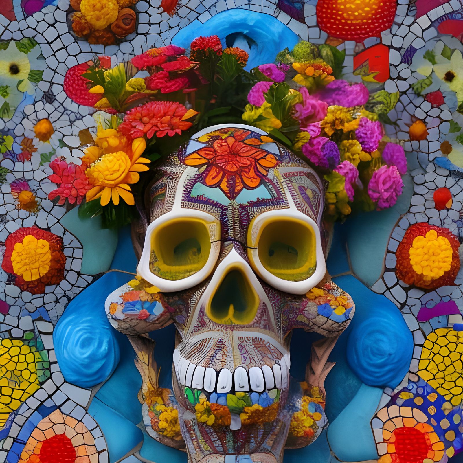 Floreal mosaic skull - AI Generated Artwork - NightCafe Creator