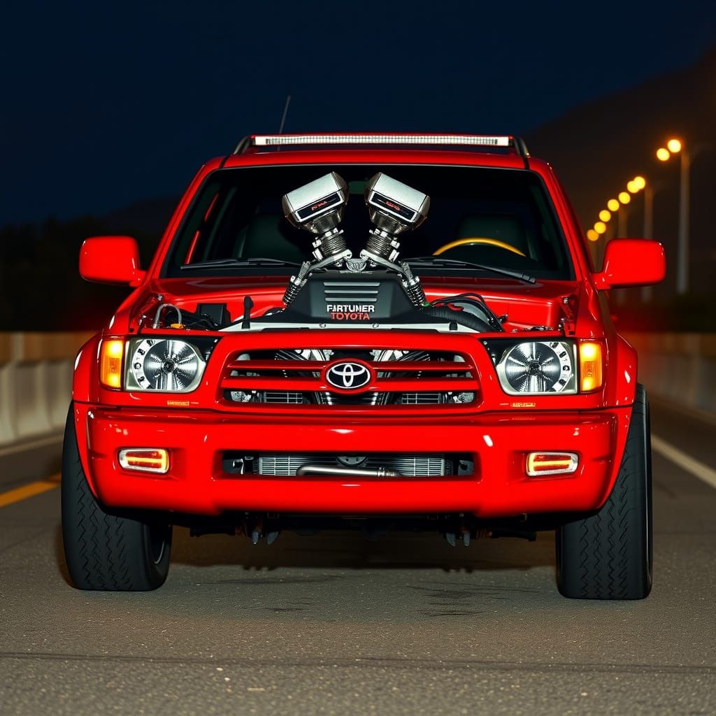 Fire Engine Red Low Rider 4Runner with V-Twin Harl... - AI Art