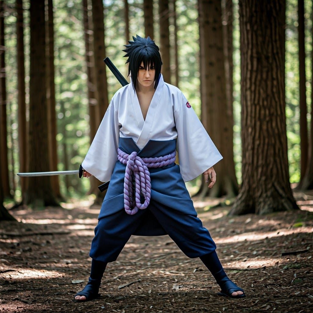Naruto's Brooding Hero Sasuke Uchiha in Forest Act... - AI Art