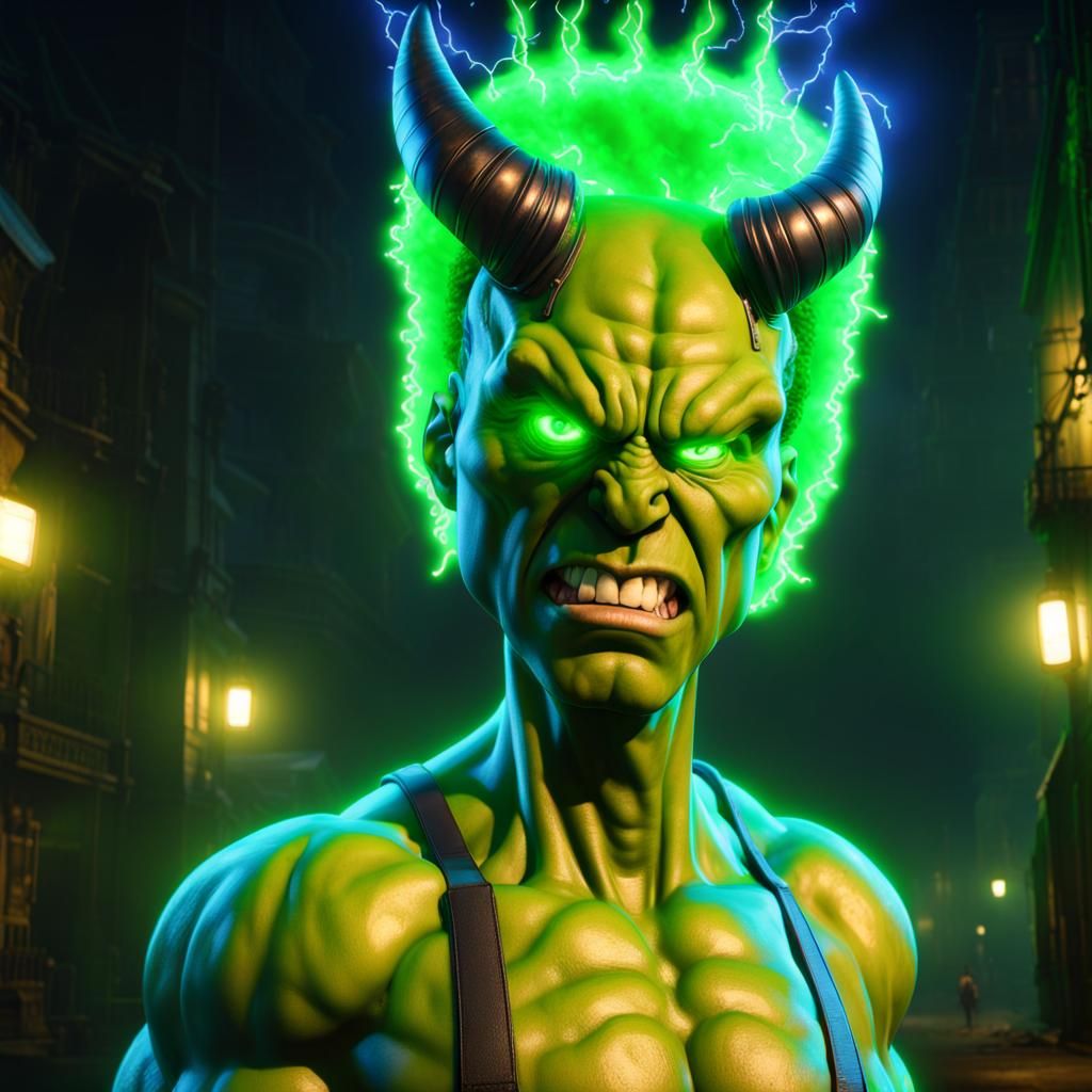 incredible hulk with all seeing eye stitched up ,scares , glow ...