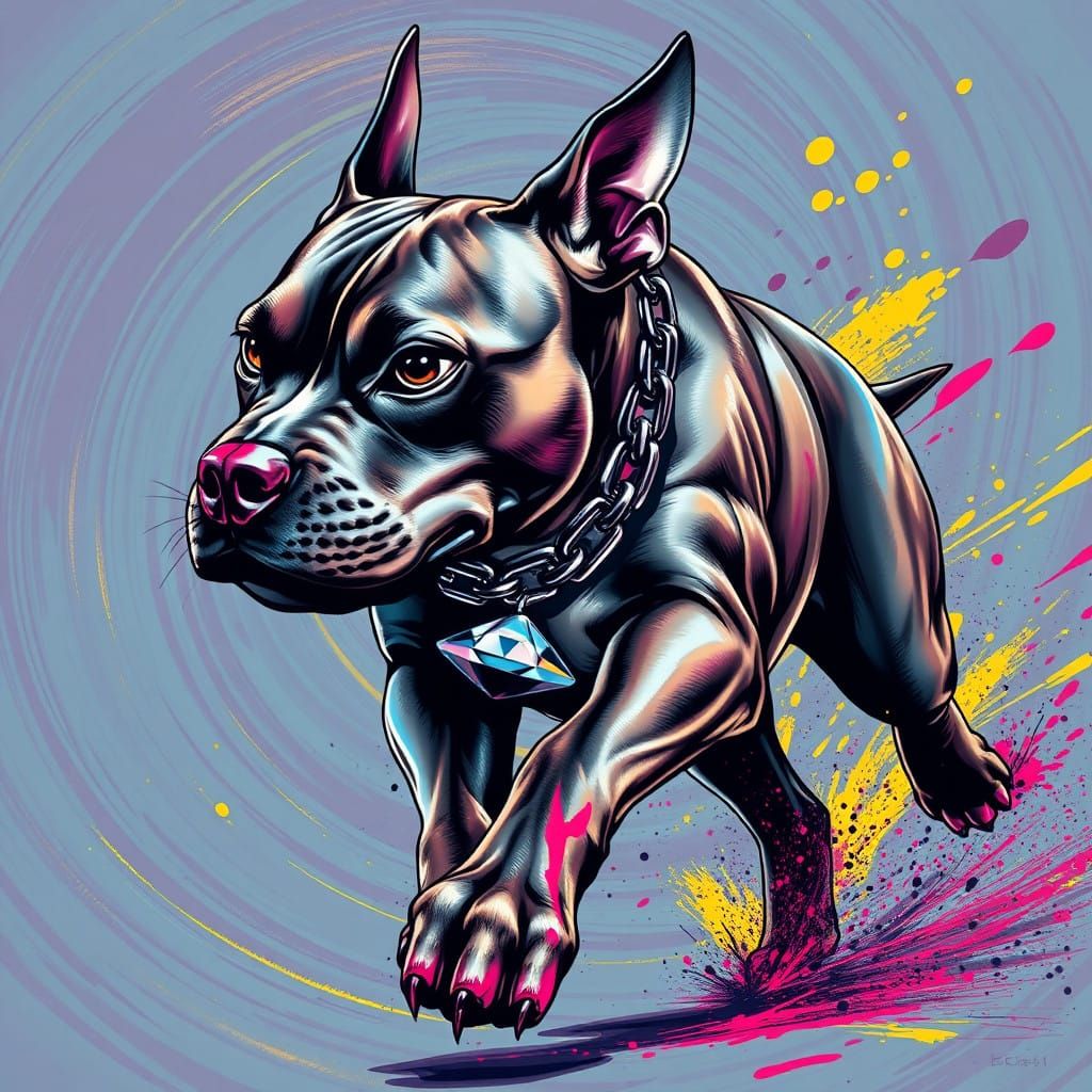 Aggressive Cain Corso PIT BULL Dog in Vibrant Stre... - AI Art