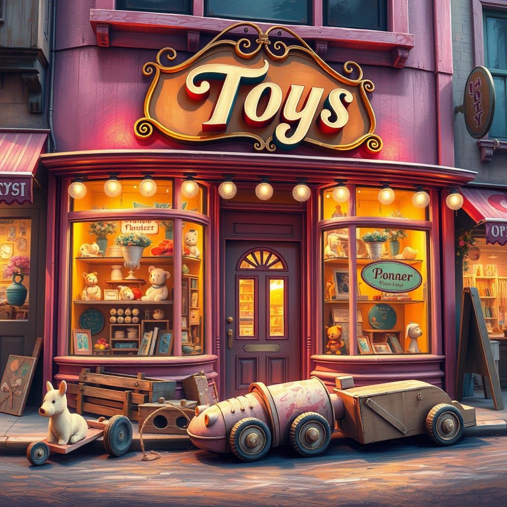 Toy store ♥ - Whimsical Toy Store Scene in Pastel Hues