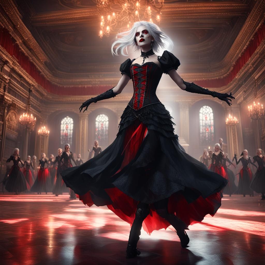 Beautiful female human vampire with white hair and red eyes wearing ...